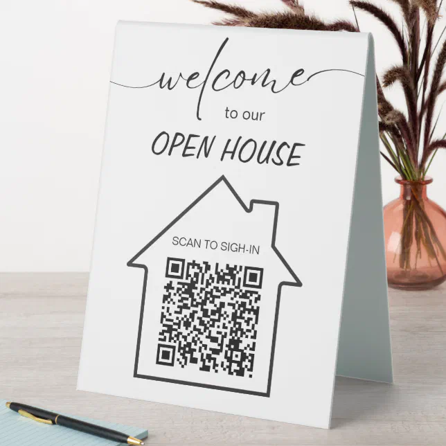 Real Estate Open House Sign In QR Code Table Sign | Zazzle