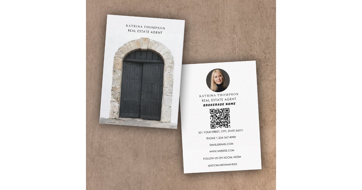 Real Estate Photo Realtor QR Code Front Door Business Card | Zazzle