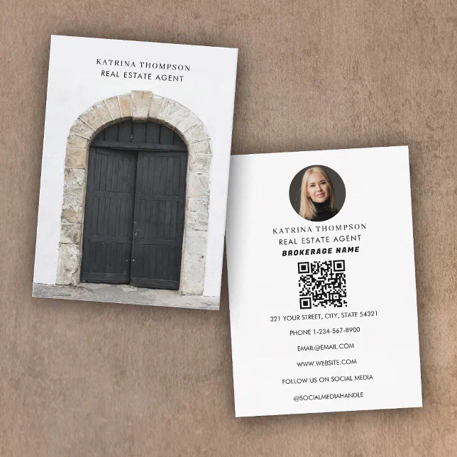 Real Estate Photo Realtor QR Code Front Door Business Card | Zazzle