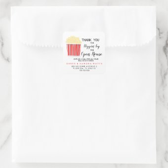 real estate POPCORN open house Announcement Pos Po Square Sticker | Zazzle