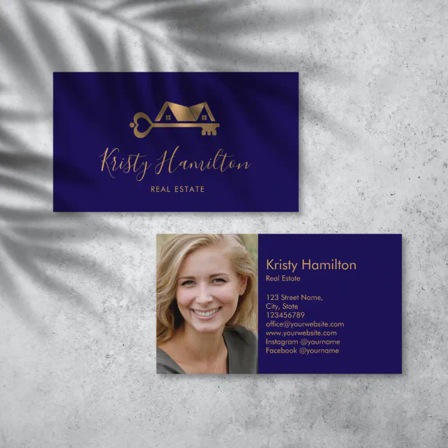 real estate professional house key add photo business card | Zazzle