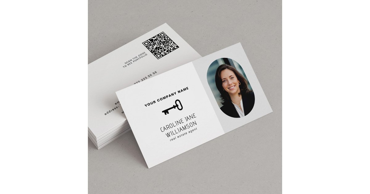Real estate professional photo QR code key logo Business Card | Zazzle