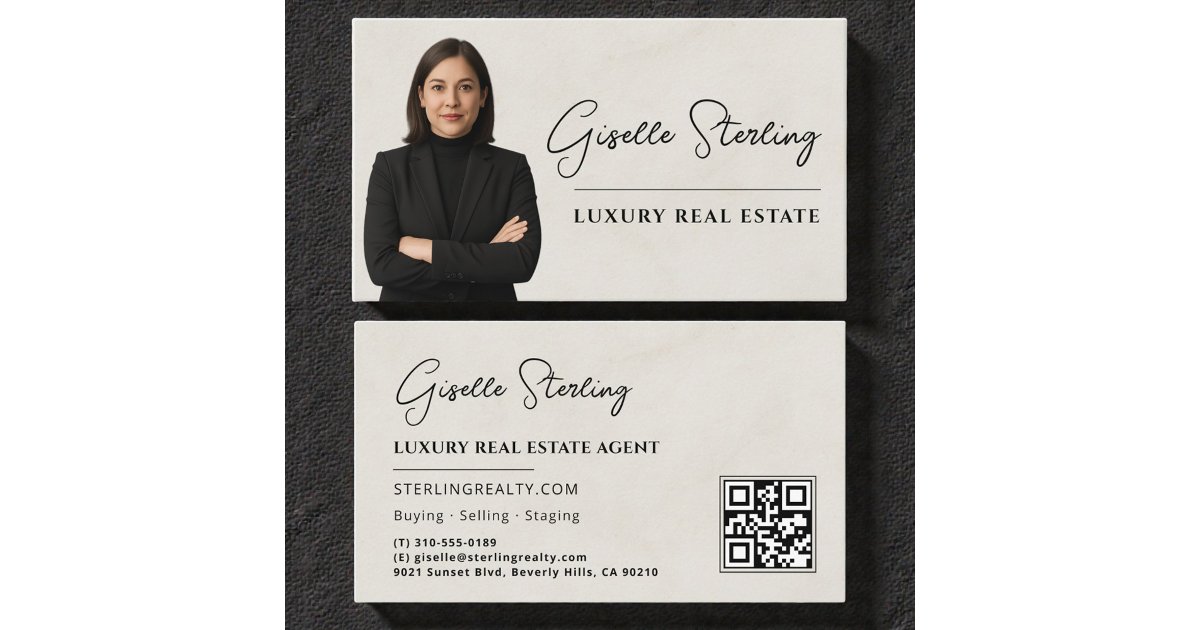 Real Estate QR Code Photo Marble Stone Business Card | Zazzle