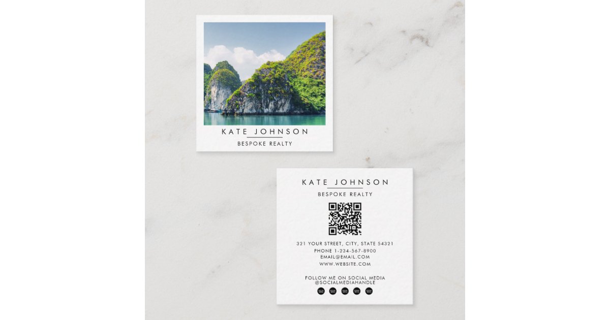 Real Estate Realtor Agent Photo QR Code Square Business Card | Zazzle