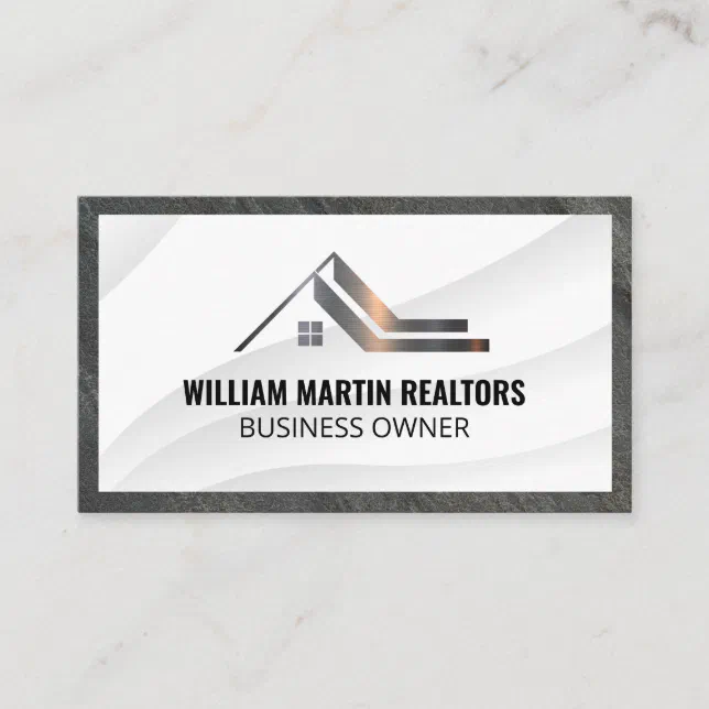 Real Estate Roof Metallic | Slate Border Business Card | Zazzle