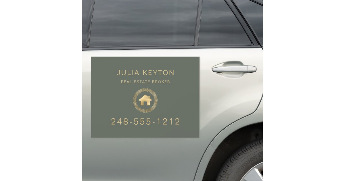 Real Estate Sage Green Gold House Logo Car Magnet | Zazzle