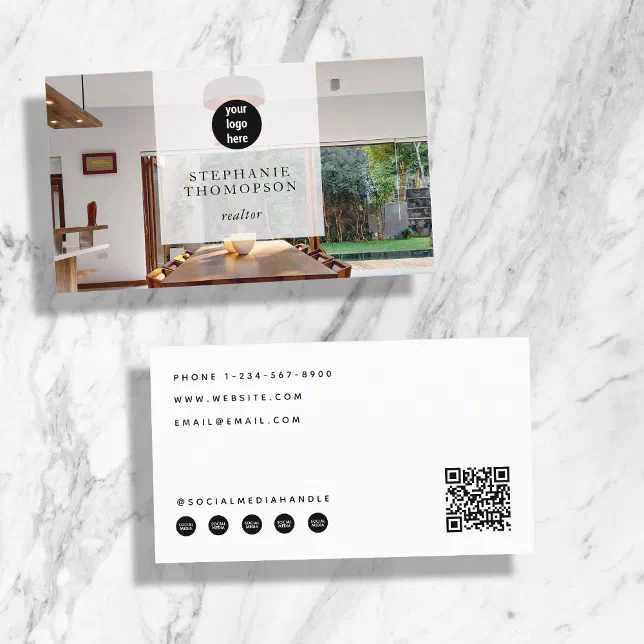 Real Estate Simple Photo Social Media QR Code Logo Business Card | Zazzle