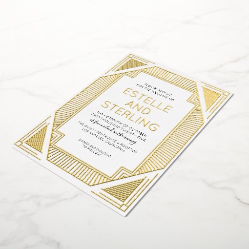 Real Foil Geometric Shape Wedding Photos Foil Invitation | Zazzle