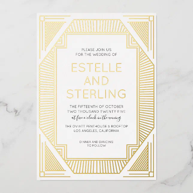 Real Foil Geometric Shape Wedding Photos Foil Invitation | Zazzle
