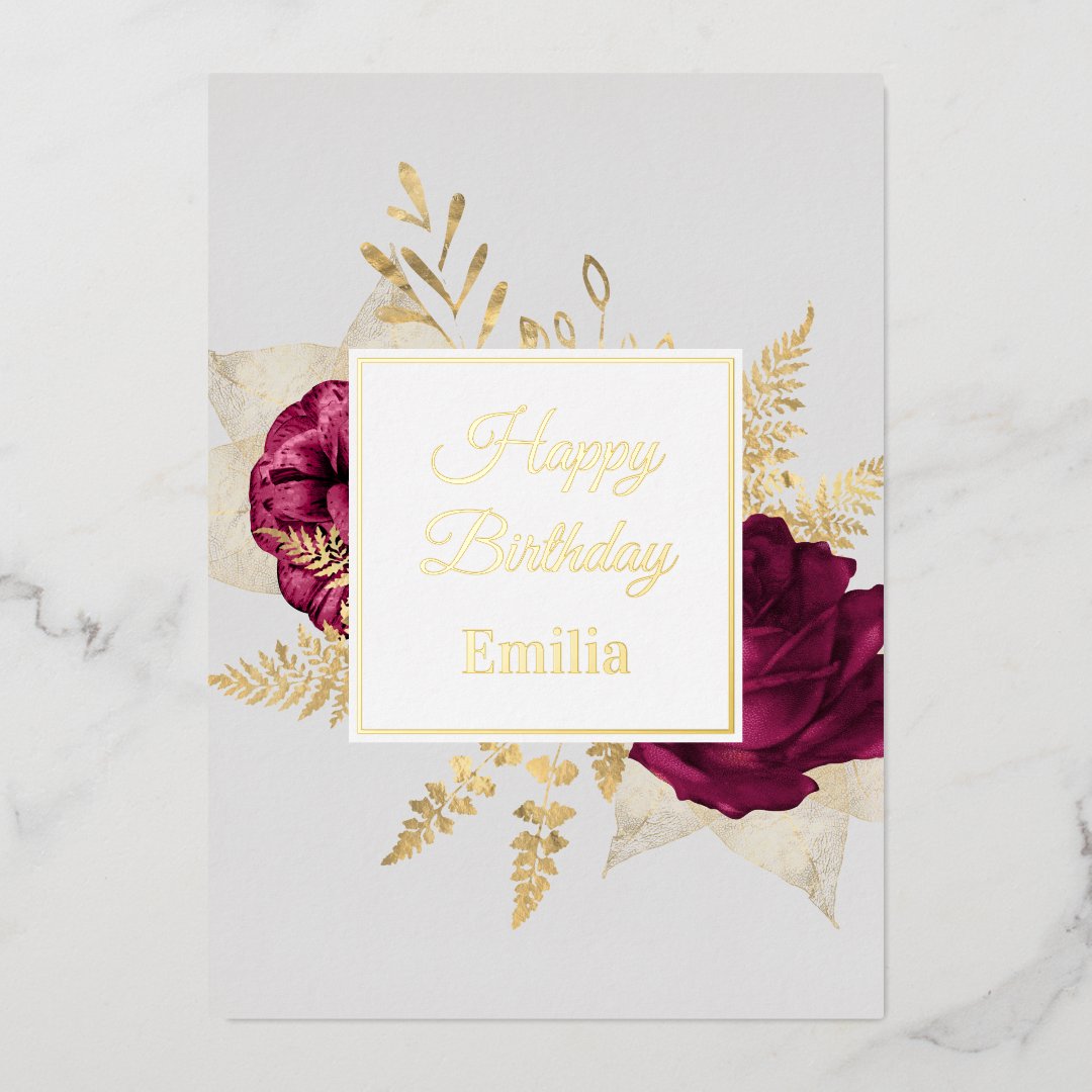Real Foil Golden elegant Rose Birthday Card | Zazzle