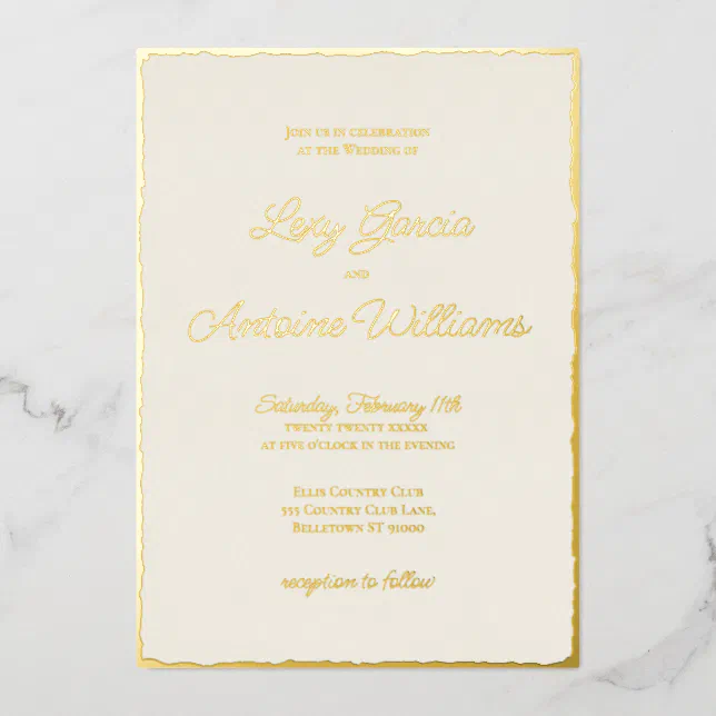 Real Foil Luxe Gold Edge Ecru Wedding Invitation | Zazzle