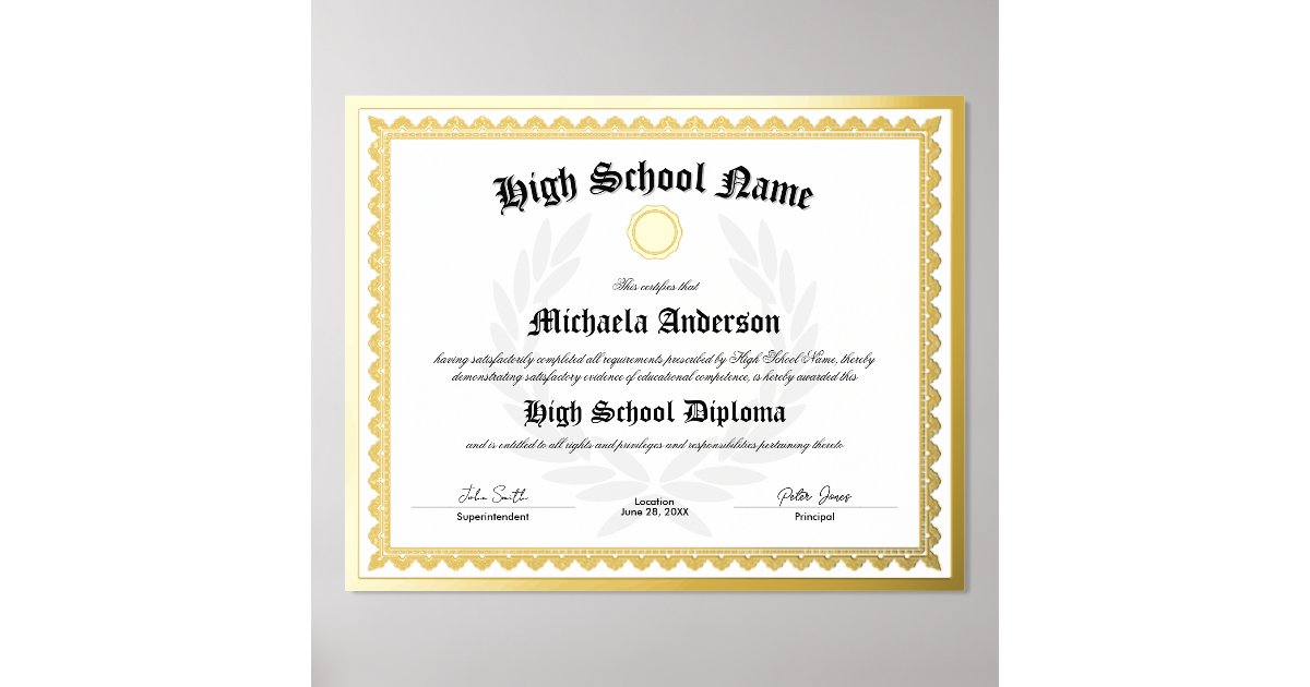 REAL FOIL Replica High School Graduate Certificate Foil Prints | Zazzle