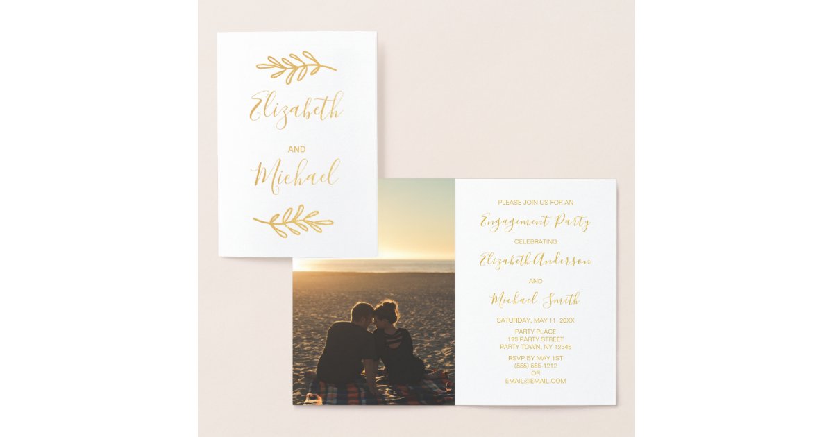 Real Gold Foil Engagement Party Invite Photo | Zazzle