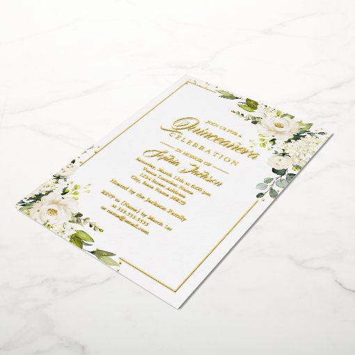 REAL GOLD FOIL Gold Floral Quinceanera Foil Invitation | Zazzle
