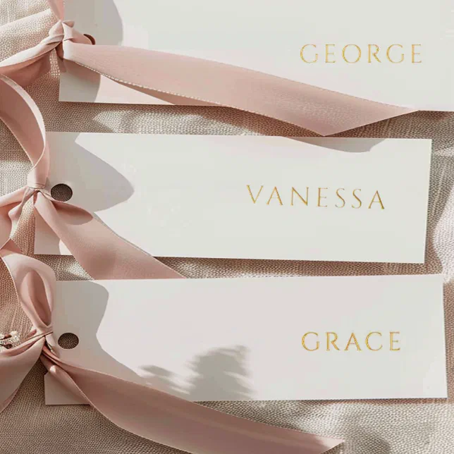 Real Gold Foil Wedding White Name Tag Place Cards | Zazzle
