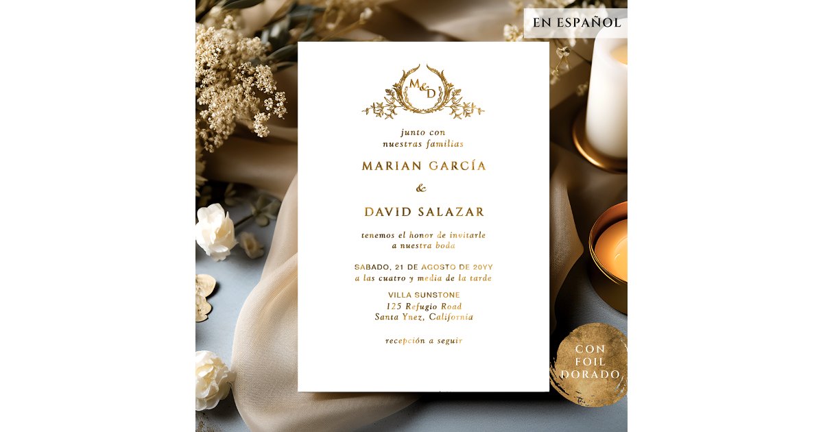 Real Golden Metal Emblem Wedding Invitation Foil Invitation | Zazzle