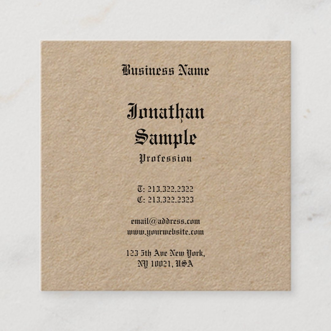 Real Kraft Paper Classic Nostalgic Old English Square Business Card ...