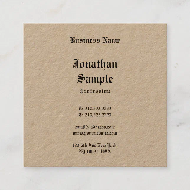 Real Kraft Paper Classic Nostalgic Old English Square Business Card ...