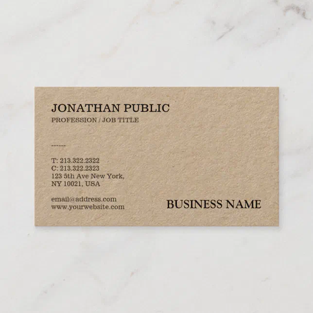 Real Kraft Paper Professional Modern Elegant Business Card | Zazzle