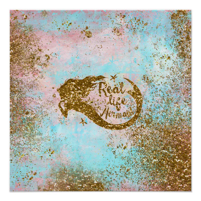 Real Mermaid Life- Glitter Gold Mermaid Poster | Zazzle