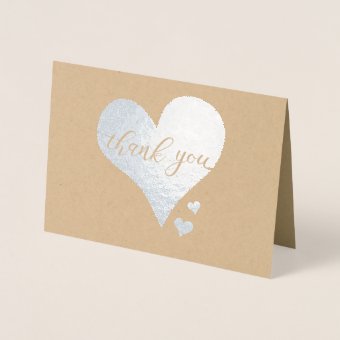 Real Metallic Thank You Script Heart Foil Card | Zazzle