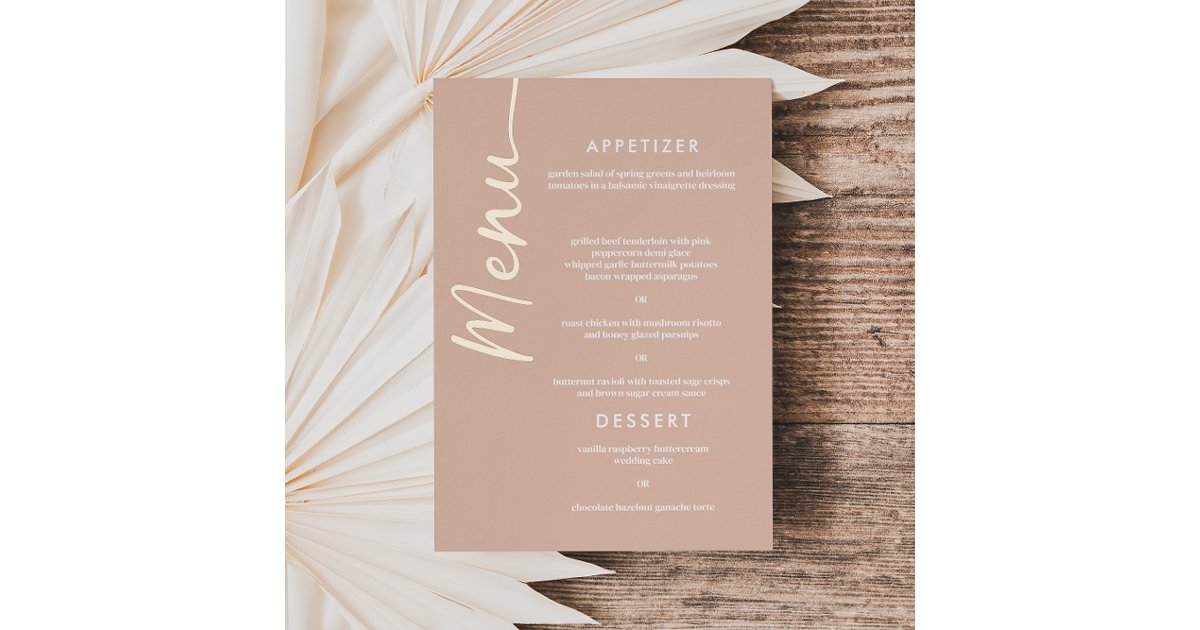 Real Rose Gold Foil Modern Font Wedding Menu Card | Zazzle