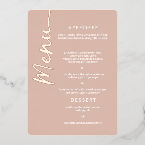 Real Rose Gold Foil Modern Font Wedding Menu Card | Zazzle