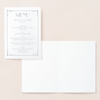 Real Silver Foil Art Deco Wedding Menu Cards | Zazzle