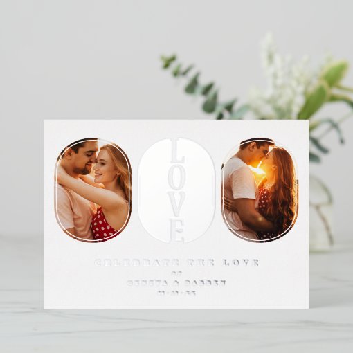 Real Silver Love Quote Wedding 2 Photos Couple Foil Invitation | Zazzle