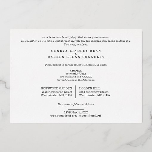 Real Silver Love Quote Wedding 2 Photos Couple Foil Invitation | Zazzle