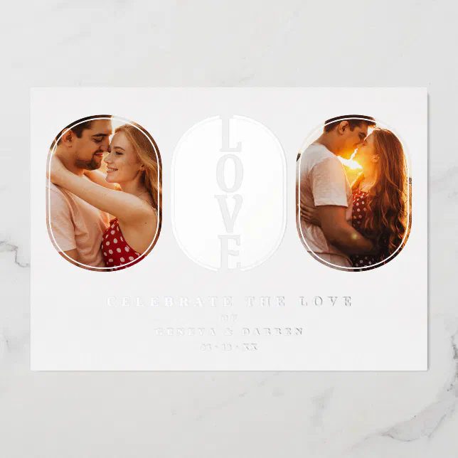 Real Silver Love Quote Wedding 2 Photos Couple Foil Invitation | Zazzle
