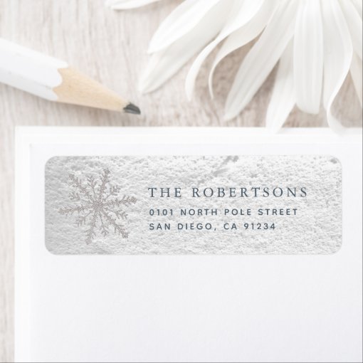 Real Snow & Silver Snowflake Address Label | Zazzle
