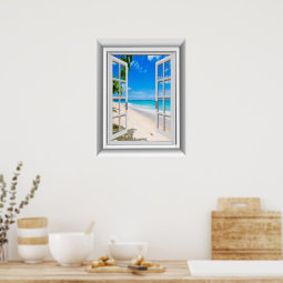 Realistic 3D Beach Scene Fake Window View Poster | Zazzle