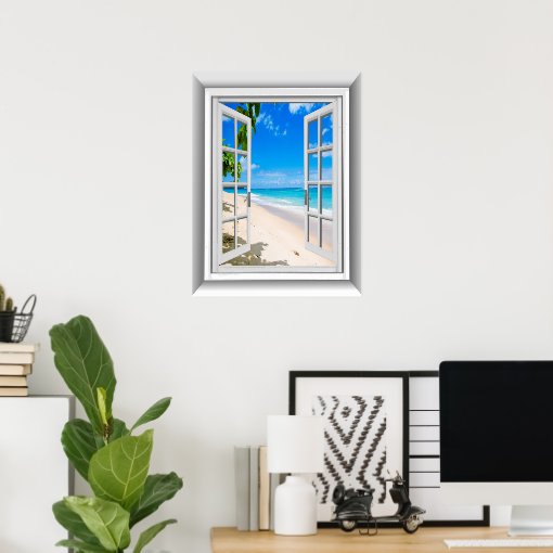 Realistic 3D Beach Scene Fake Window View Poster | Zazzle
