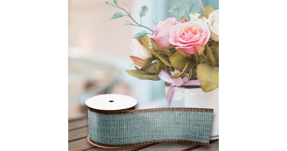 Realistic Burlap Texture Simple & Rustic Teal Blue Satin Ribbon | Zazzle