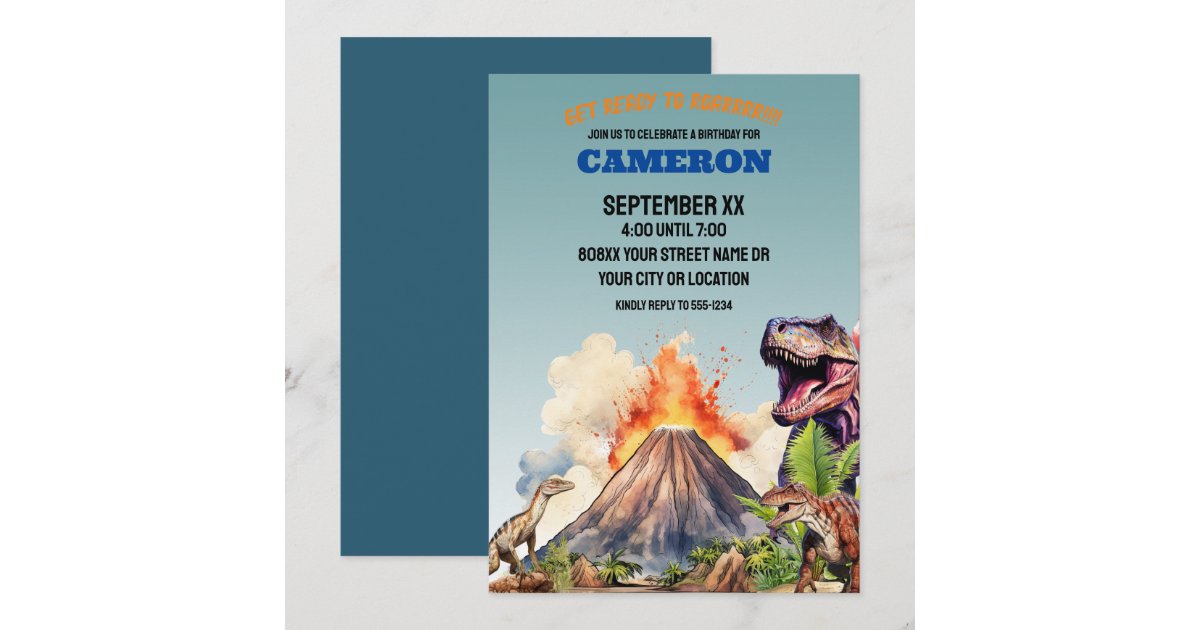 Realistic Dinosaurs and Volcano Invitation | Zazzle