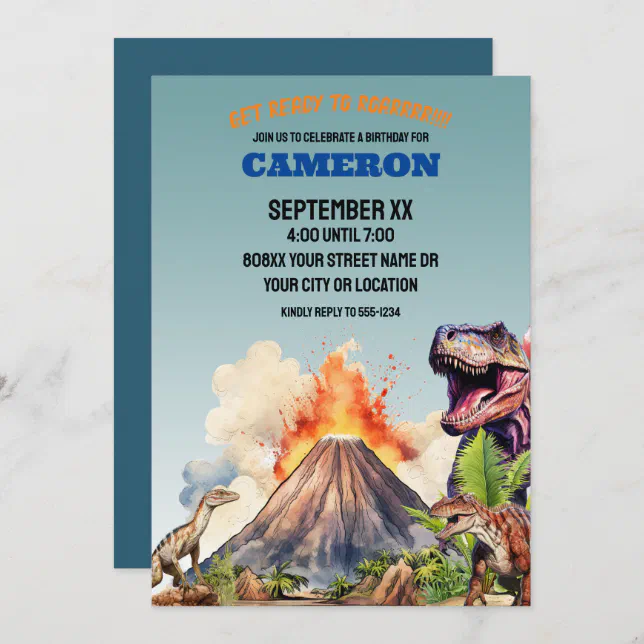 Realistic Dinosaurs and Volcano Invitation | Zazzle