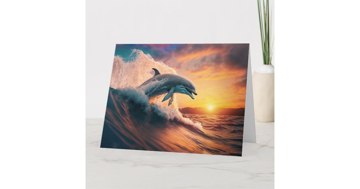 Realistic Dolphin Jumping Ocean Sunset Kids Adult Thank You Card | Zazzle