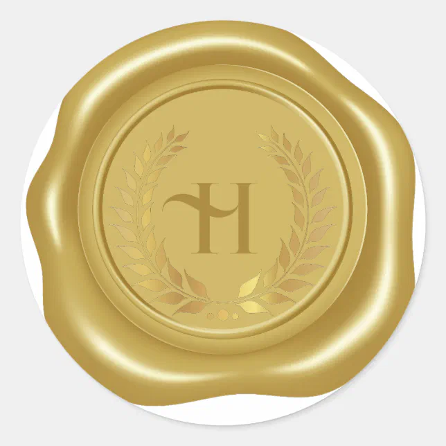 Realistic gold wax medallion, laurel wreath Classic Round Sticker | Zazzle