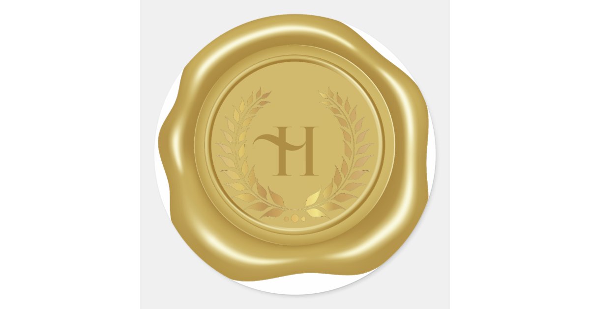 Realistic gold wax medallion, laurel wreath Classic Round Sticker | Zazzle