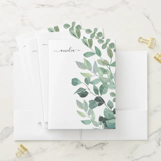 Realistic Greenery Eucalyptus Floral Branches Pocket Folder | Zazzle
