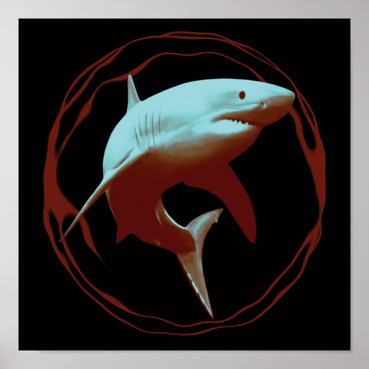 Realistic Illustration | Great White Shark Poster | Zazzle