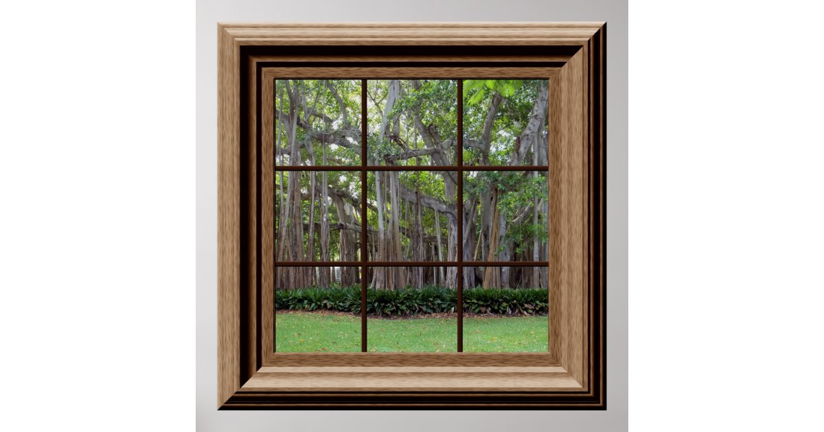 Realistic Lawn Trees Fake Window Scene Poster | Zazzle