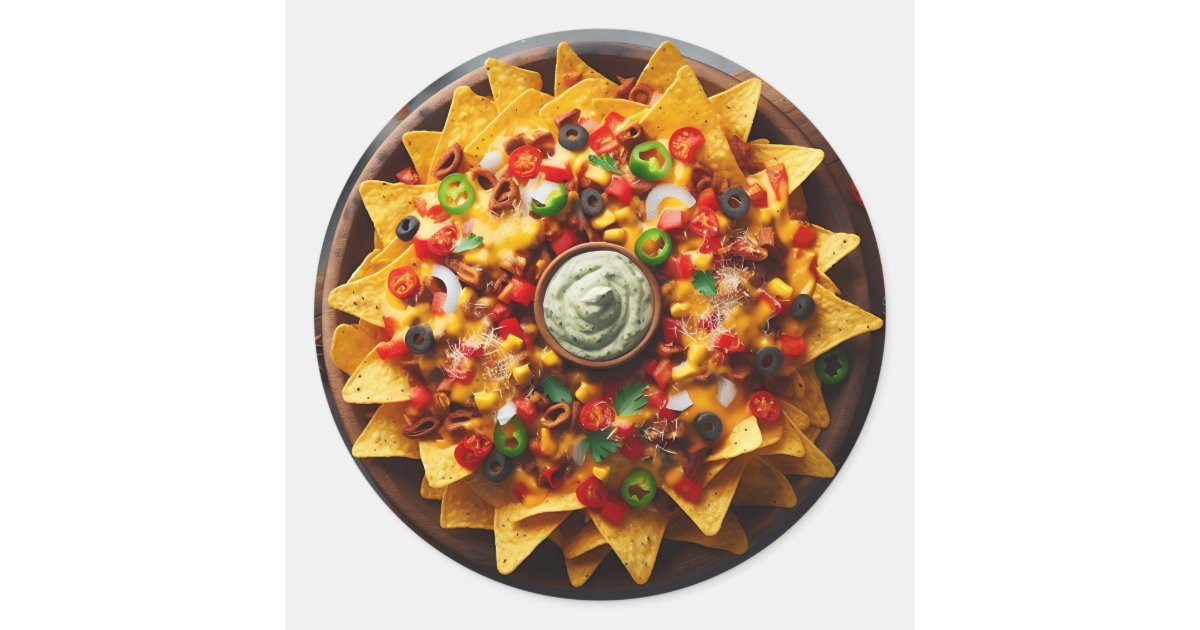 Realistic Plate of Nachos Funny Classic Round Sticker | Zazzle