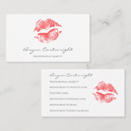 Realistic Red Kiss Print Lips Makeup Business Card | Zazzle