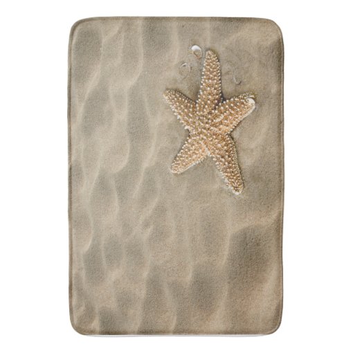 Realistic Soft Beach Sand with Starfish Bathroom Mat | Zazzle