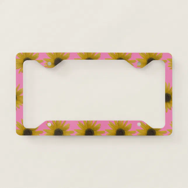 Realistic Sunflowers Yellow Pink Photo License Plate Frame | Zazzle