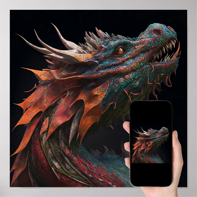 Realistic Vibrant Dragon Art Poster | Zazzle