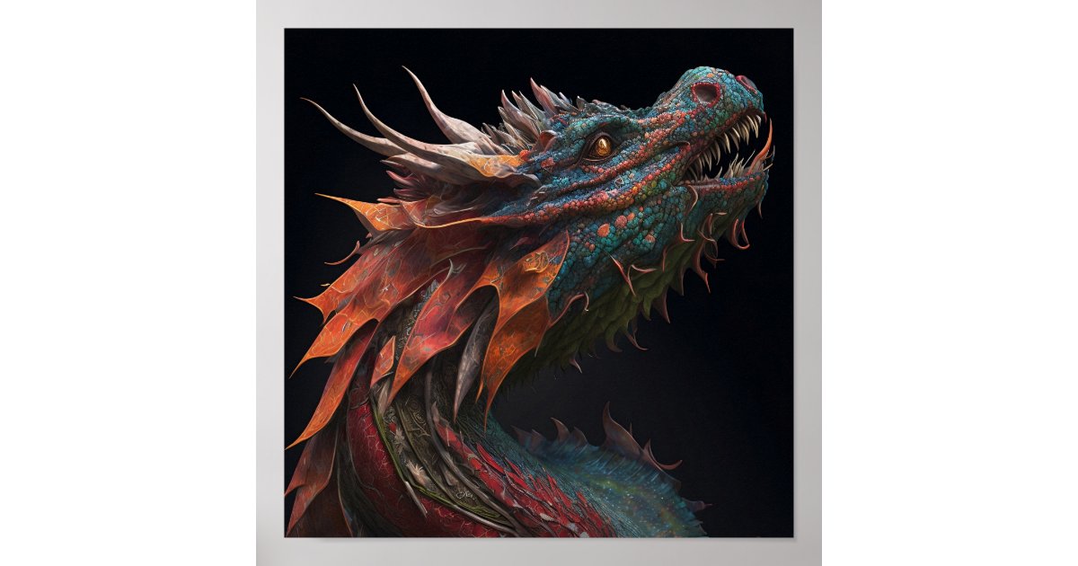 Realistic Vibrant Dragon Art Poster | Zazzle