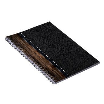 Realistic Wood and Stitched Leather Texture Notebook | Zazzle